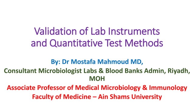 Validation of lab instruments and quantitative test methods | PPTX