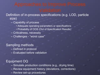 Validation of mixing, granulation, lubrication, compression and coating ...