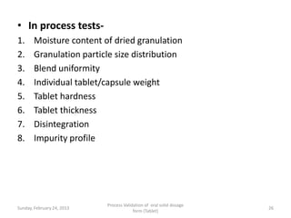 Validation of solid oral dosage form, tablet 1 | PPTX