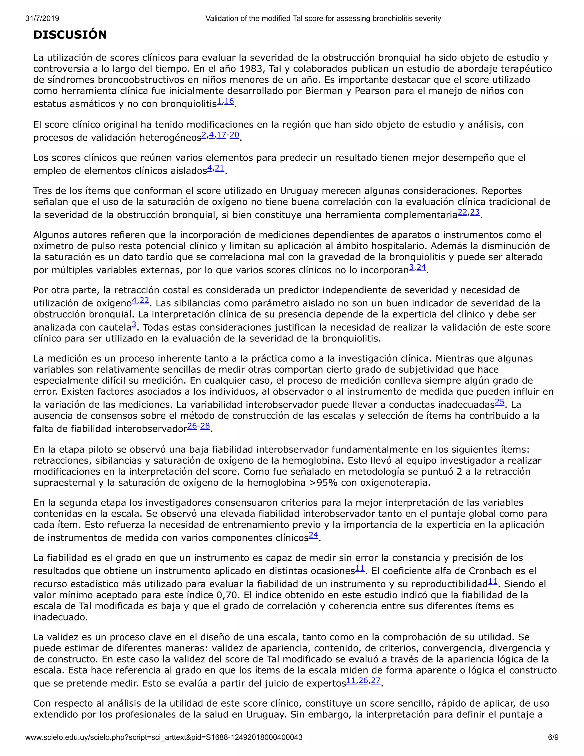 Validation of the modified tal score for assessing bronchiolitis seve…