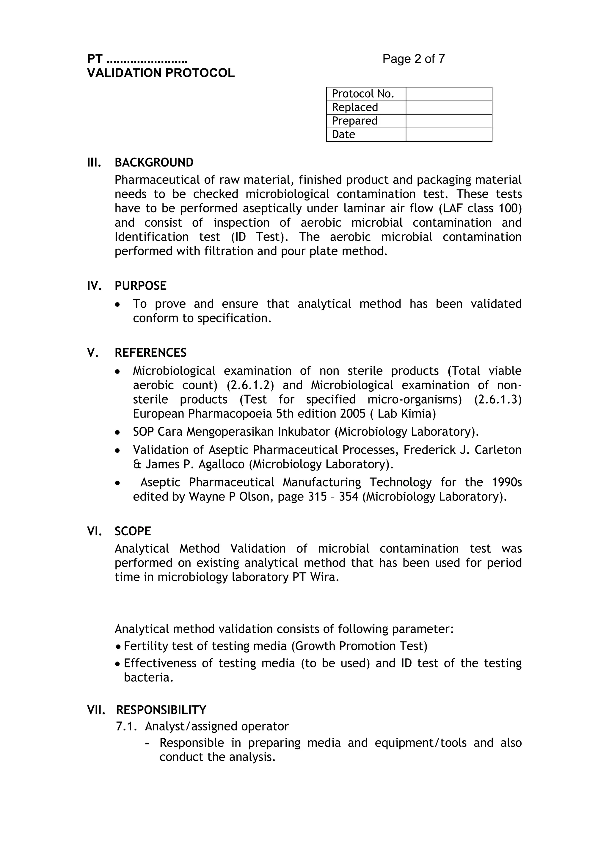 Contoh protokol validasi metode analisis mikrobiologi #2 | DOCX