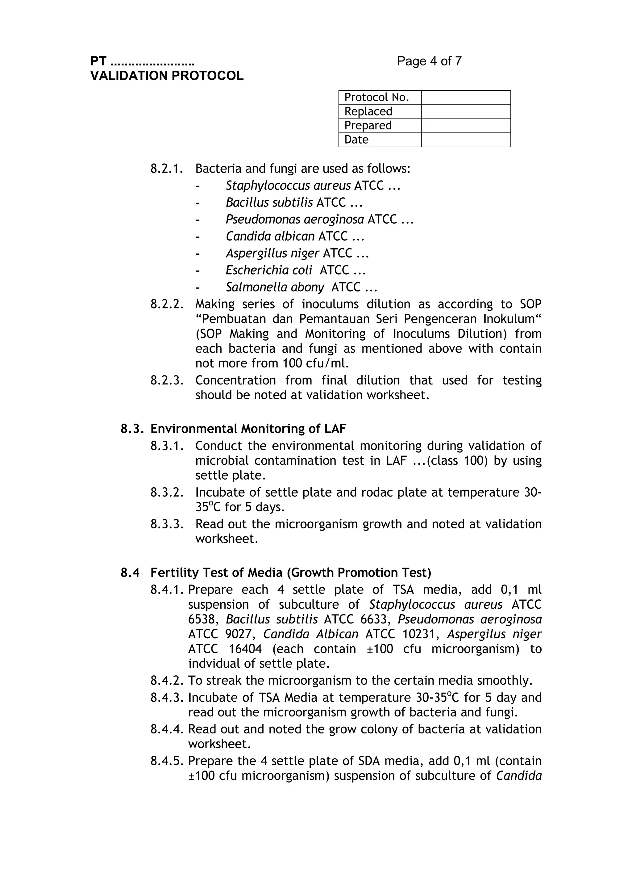 Contoh protokol validasi metode analisis mikrobiologi #2 | DOCX
