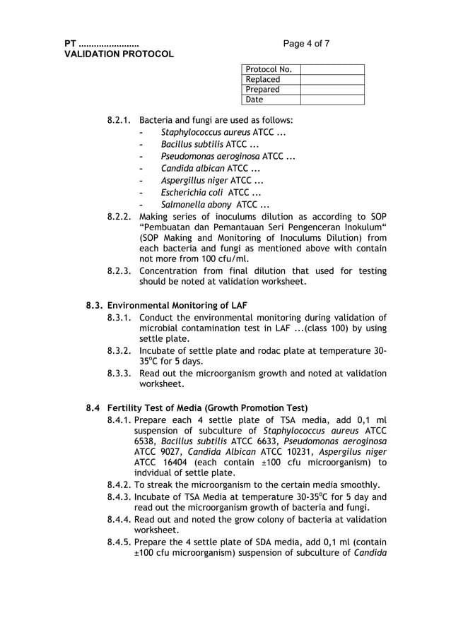 Contoh protokol validasi metode analisis mikrobiologi #2 | DOCX