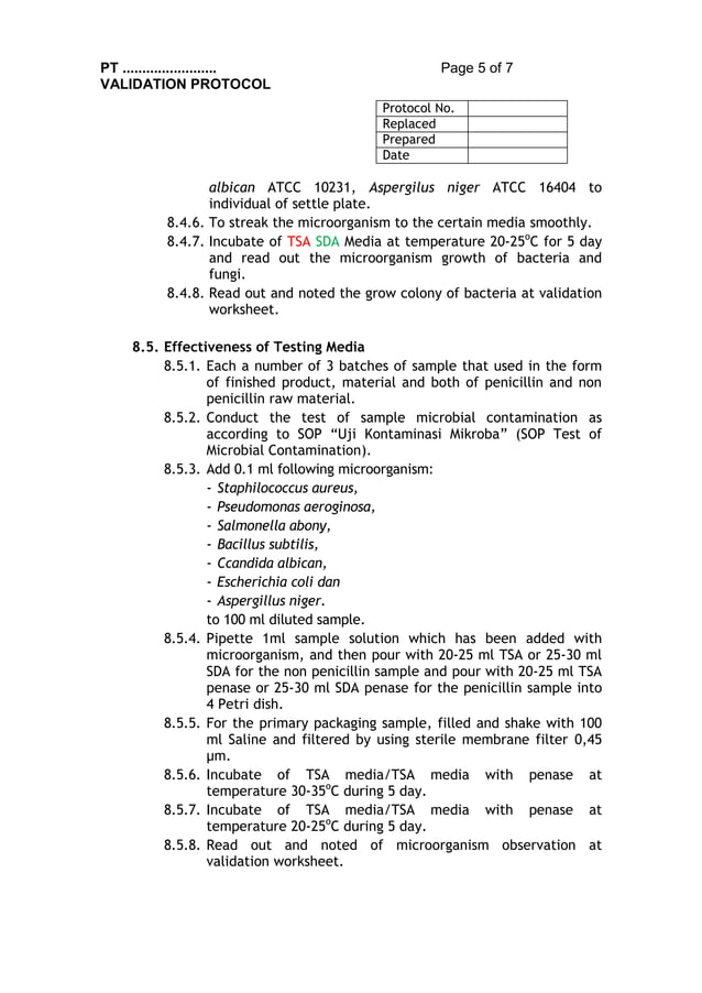 Contoh protokol validasi metode analisis mikrobiologi #2 | DOCX