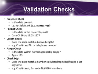 Validation, verification, output and backup | PPT