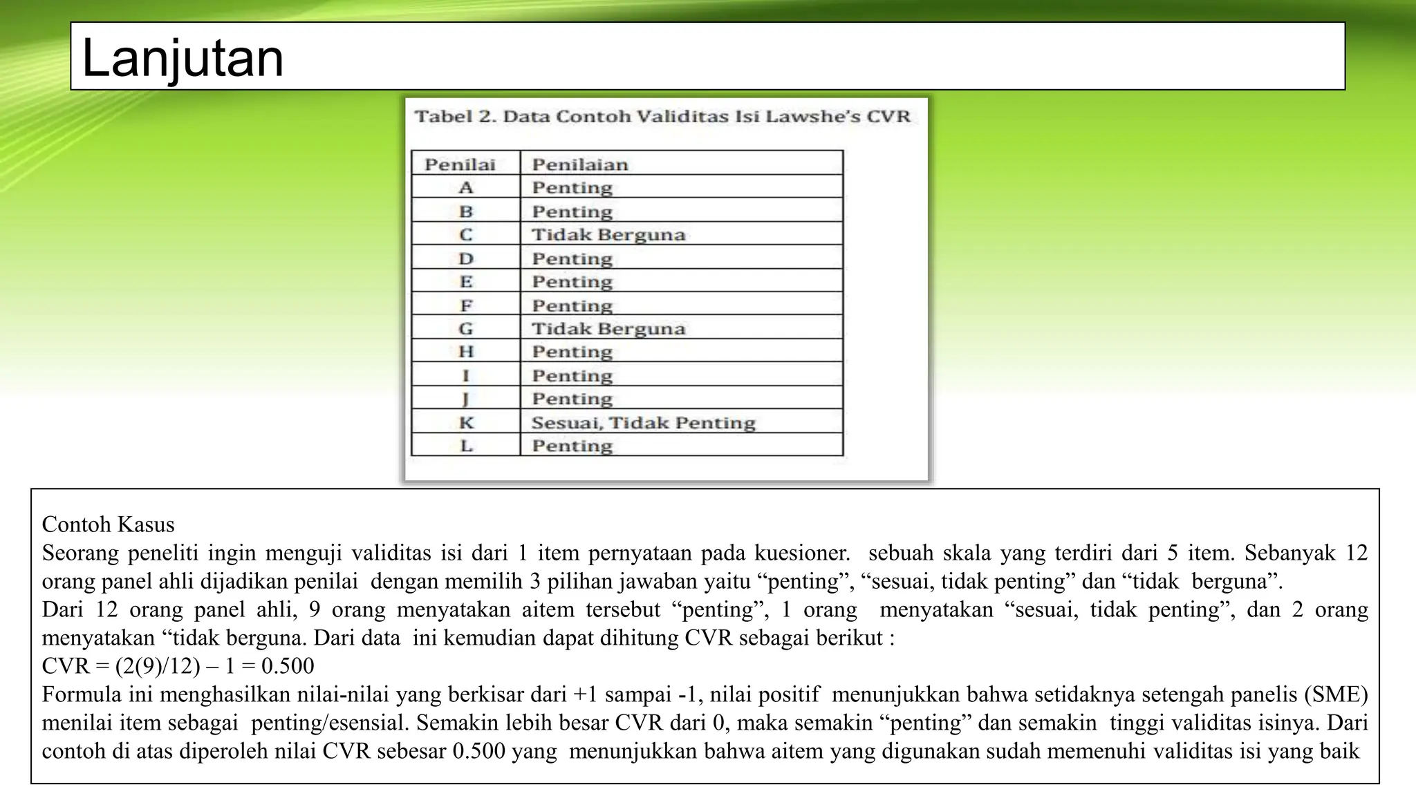 VALIDITAS Alat Ukur Penyusunan Skala dan Psikometri | PPTX