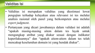 VALIDITAS Alat Ukur Penyusunan Skala dan Psikometri | PPT