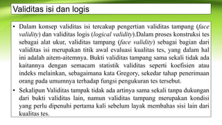 VALIDITAS Alat Ukur Penyusunan Skala dan Psikometri | PPT