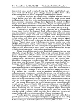 Validitas reliabilitas pengukuran prof bhisma murti | PDF