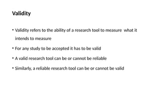 Validity.pptxDiscusses validity in research studies | PPTX