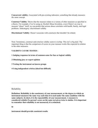 Validity and reliability | DOC | Resume Writing and Advice | Job Search