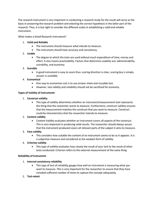 Validity and Reliability - Research Instrument.docx | Educational ...