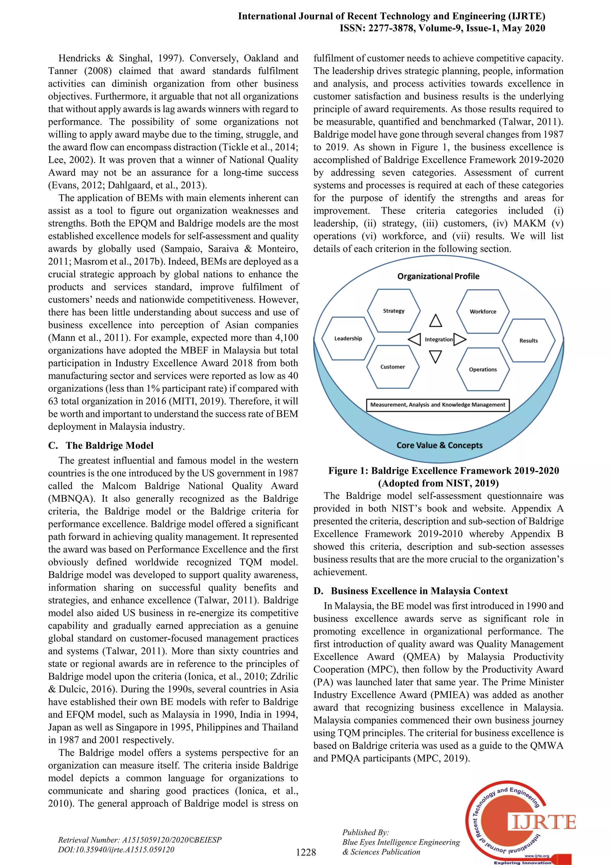 Validity and reliability analysis of the baldrige excellence framework scale | PDF ...