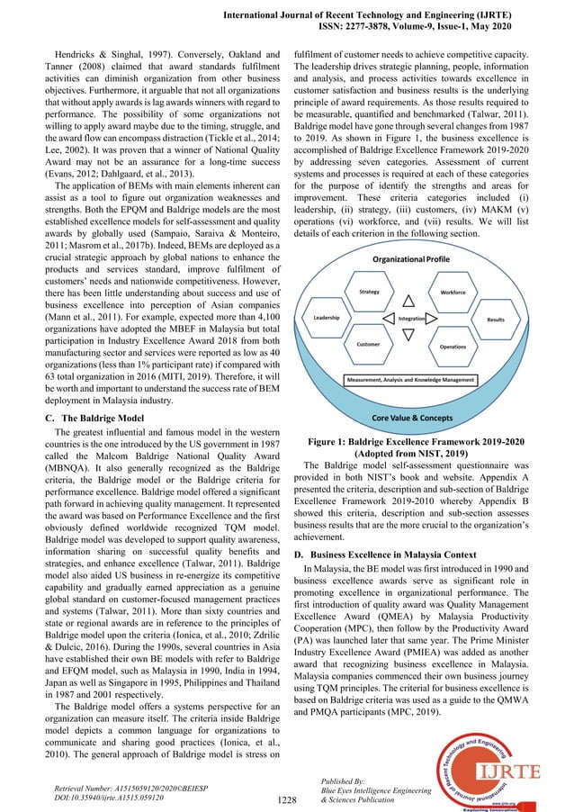 Validity and reliability analysis of the baldrige excellence framework ...