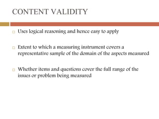 Validity and reliability of questionnaires | PPTX