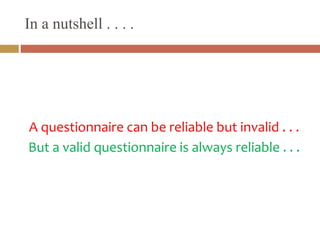 Validity and reliability of questionnaires | PPTX