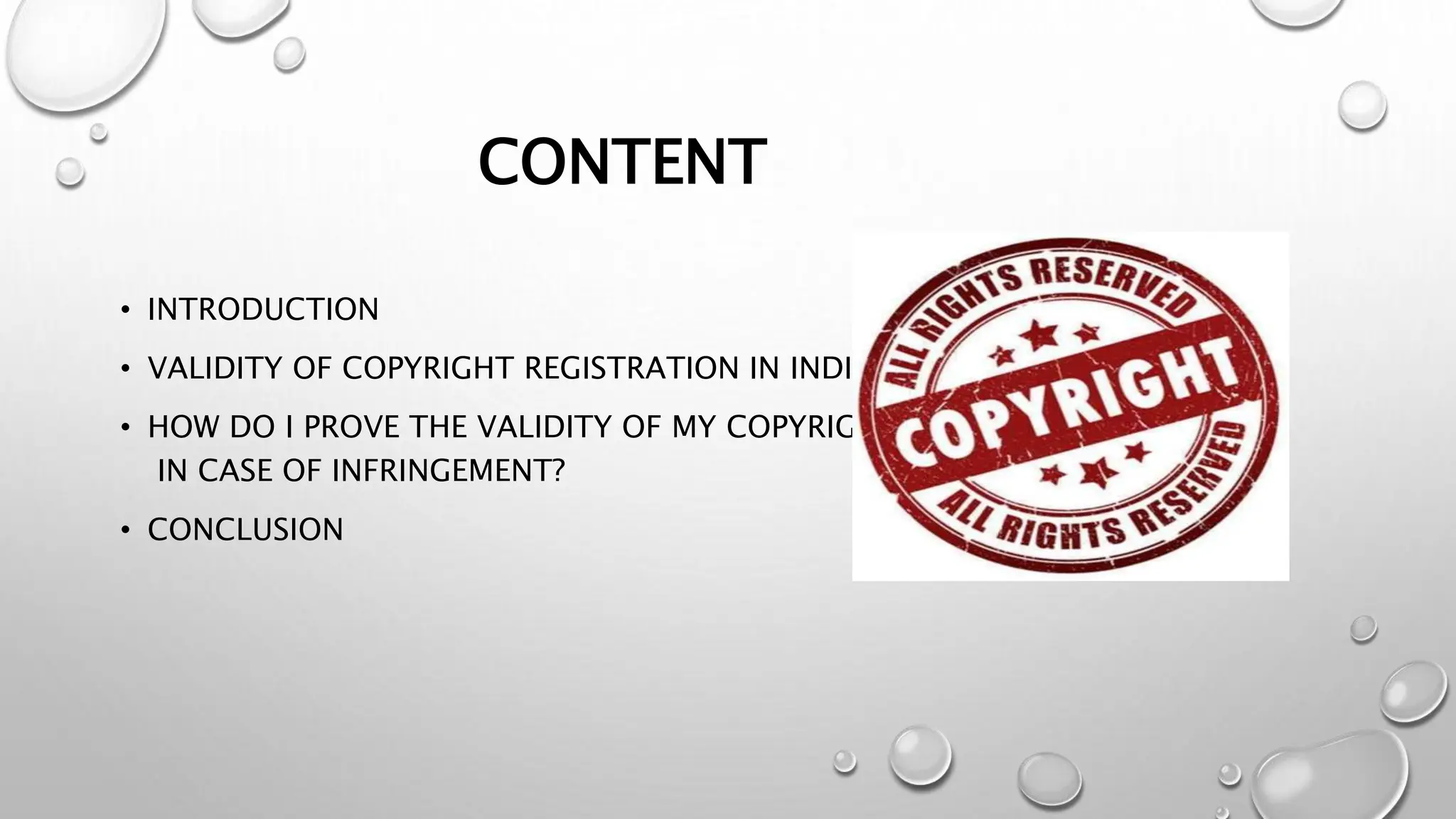 VALIDITY OF COPYRIGHT COPYRIGHT COPYRIGHT | PPT
