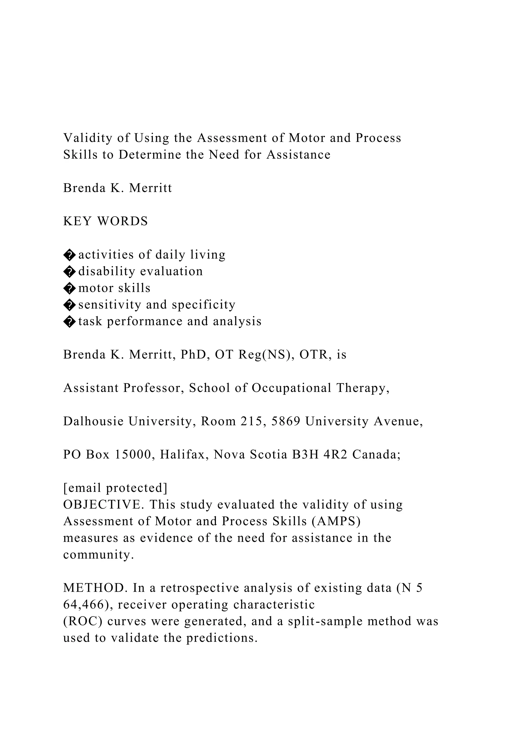 Validity of Using the Assessment of Motor and ProcessSkills .docx