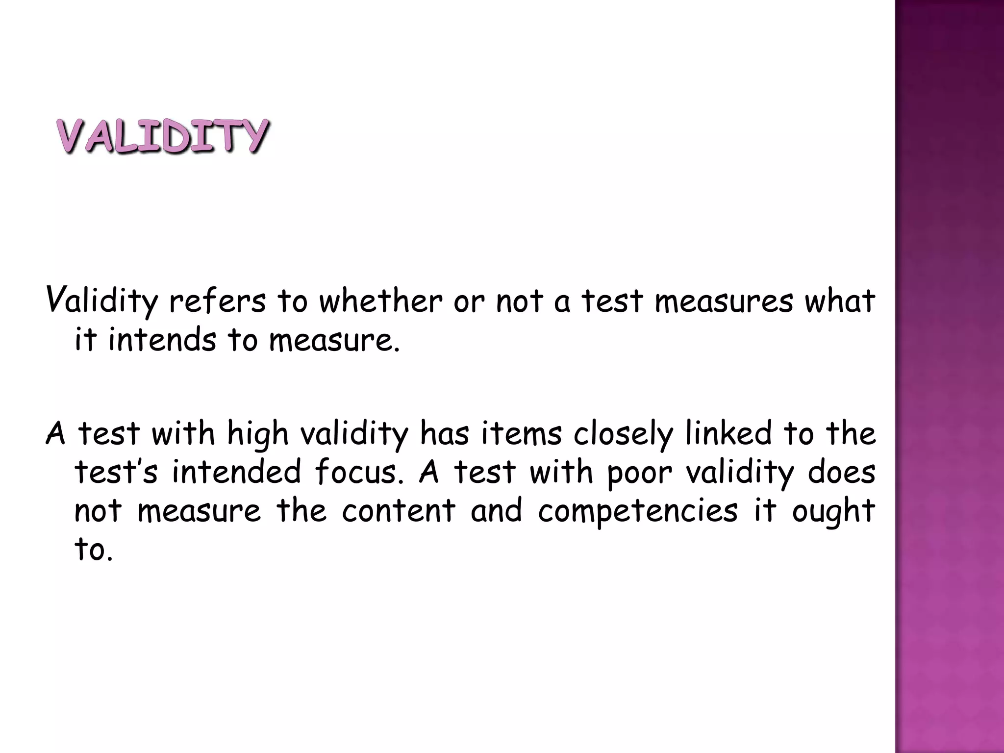 Validity, reliability & practicality | PPTX