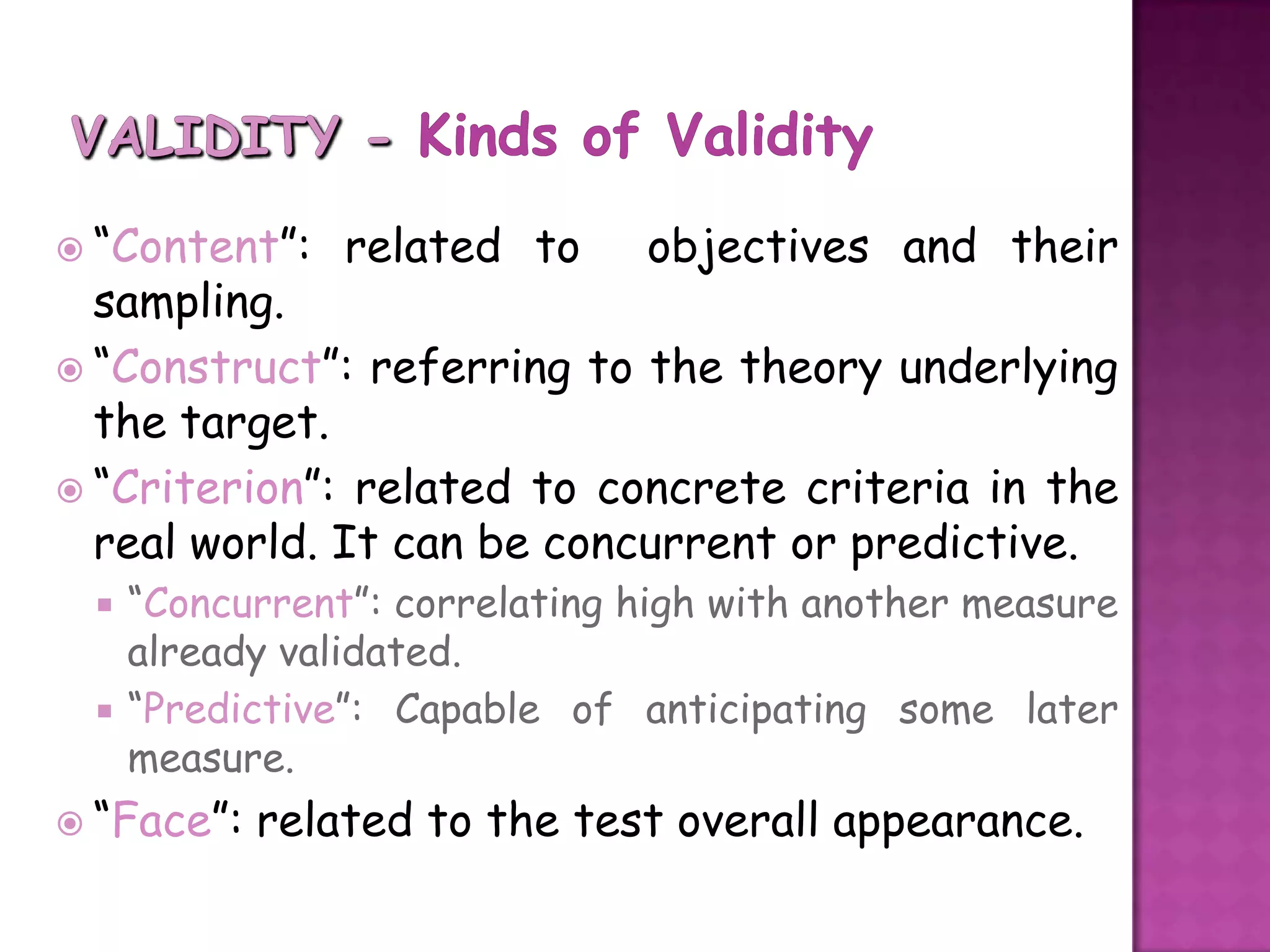 Validity, reliability & practicality | PPTX