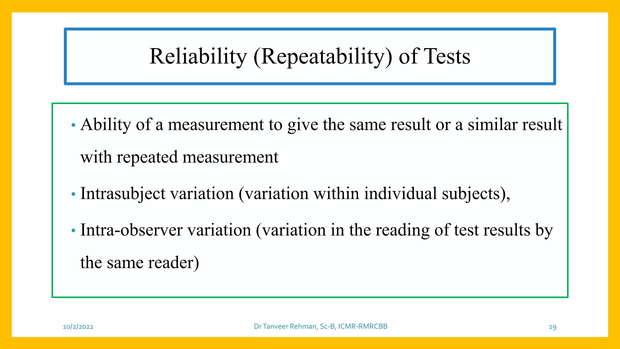 Validity & reliability of screening & diagnostic tests | PPTX