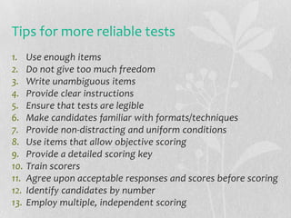 Validity, reliablility, washback | PPTX