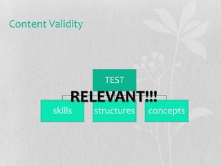 Validity, reliablility, washback | PPTX