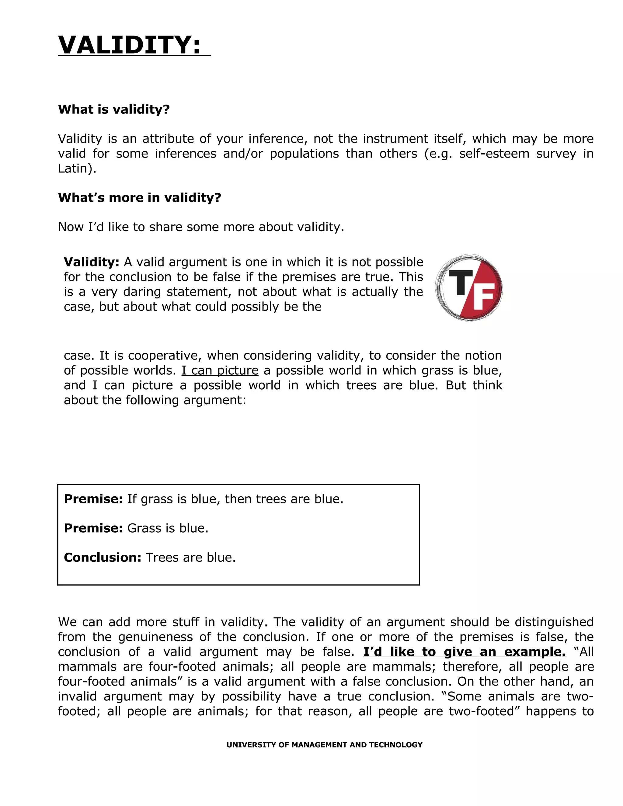 Validity, Reliablity, Standardization, Generalization, Experimentation ...