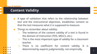 VALIDITY TEST - Prioritizing validity and reliability, assessments ...
