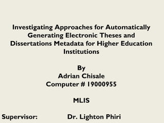 Approaches to Automatically Generation of Electronic Theses and ...