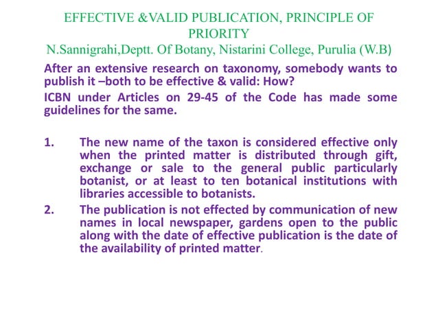 ICBN-Valid Publication &Pprinciples of priority | PDF