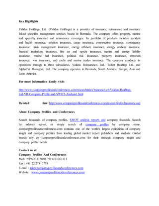 Validus holdings, ltd. (vr) company profile and swot analysis | PDF