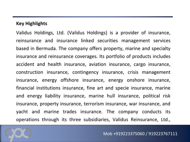 Validus holdings, ltd. (vr) company profile and swot analysis | PPT
