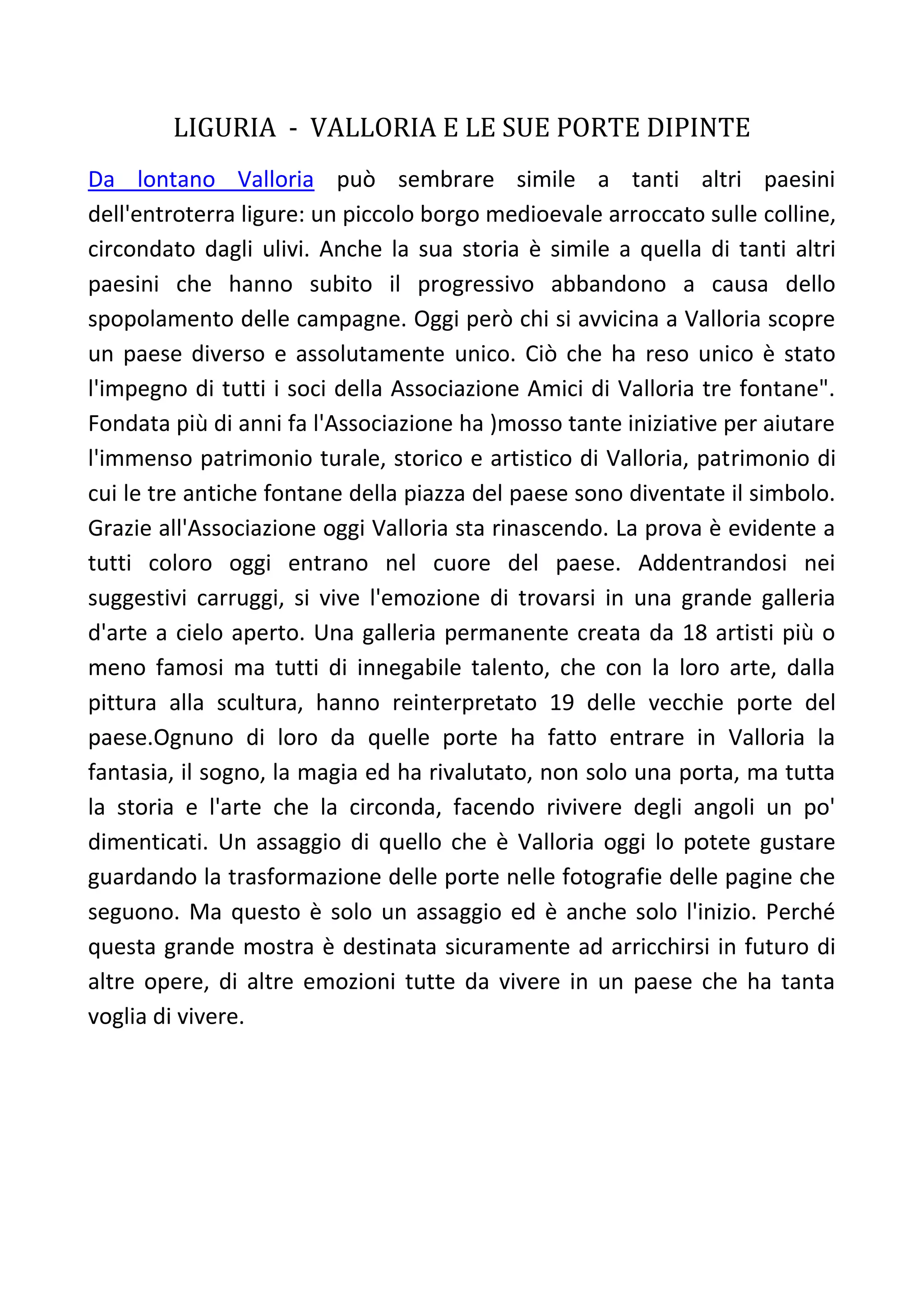 VALLORIA E LE SUE PORTE DIPINTE | PDF