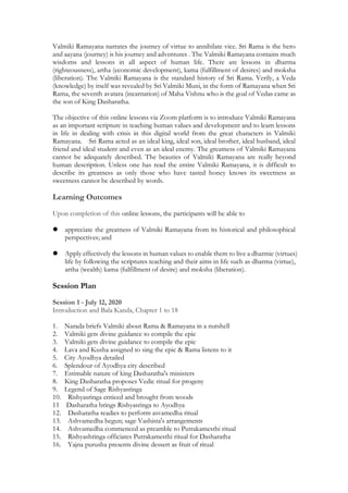 Valmiki Ramayana Online Class | PDF