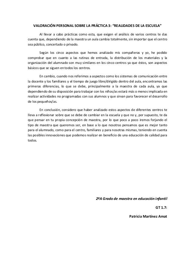 Valoración personal sobre la práctica 3 Valoración personal sobre la práctica 3