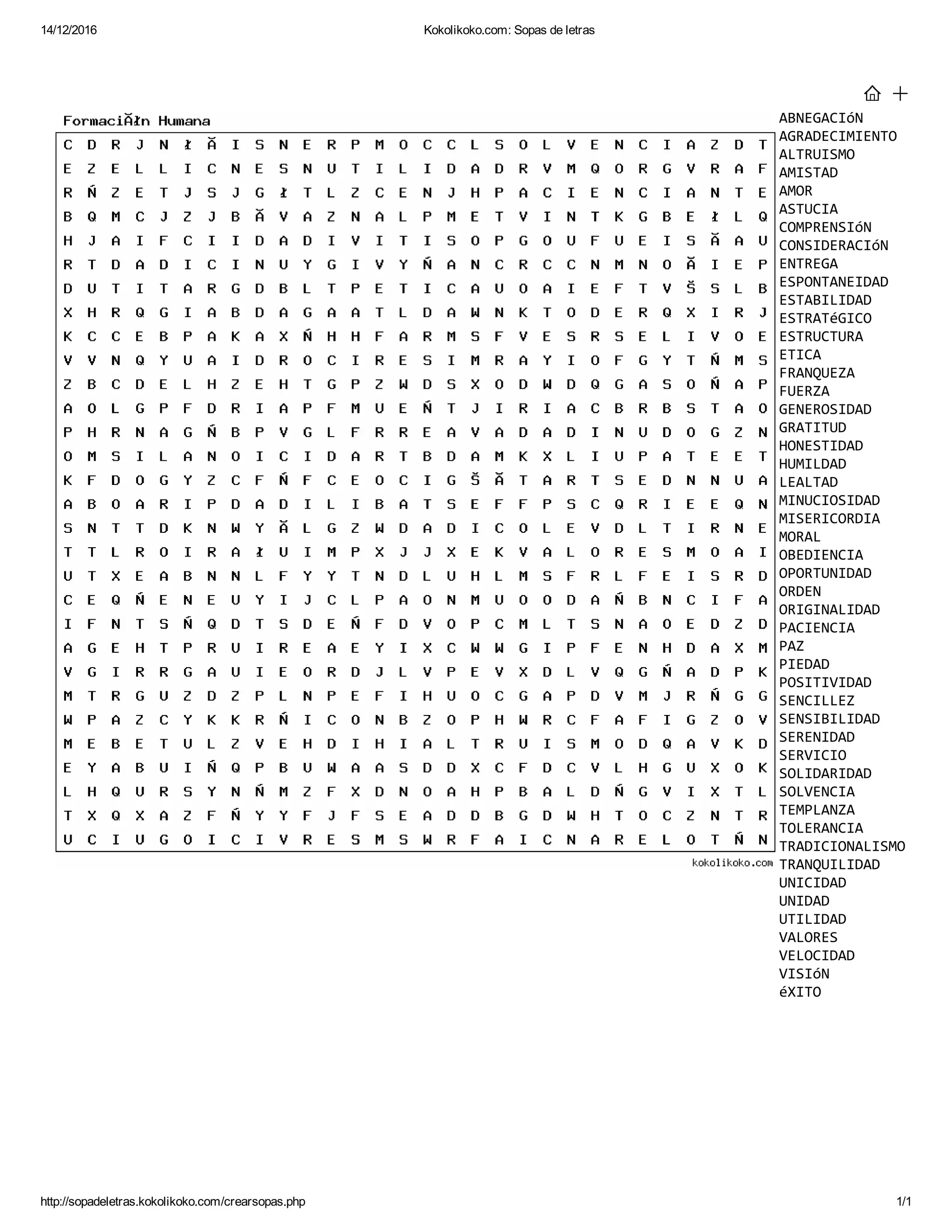 Sopa de letras de los Valores | PDF