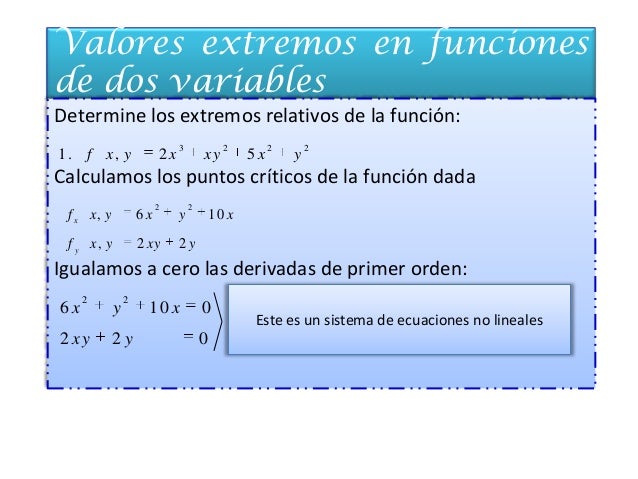 Valores extremos en funciones de dos variables Valores extremos en funciones de dos variables