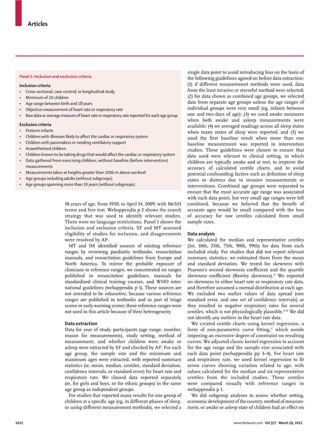 Valores normales de fc y fr en niños lancet 2011 | PDF