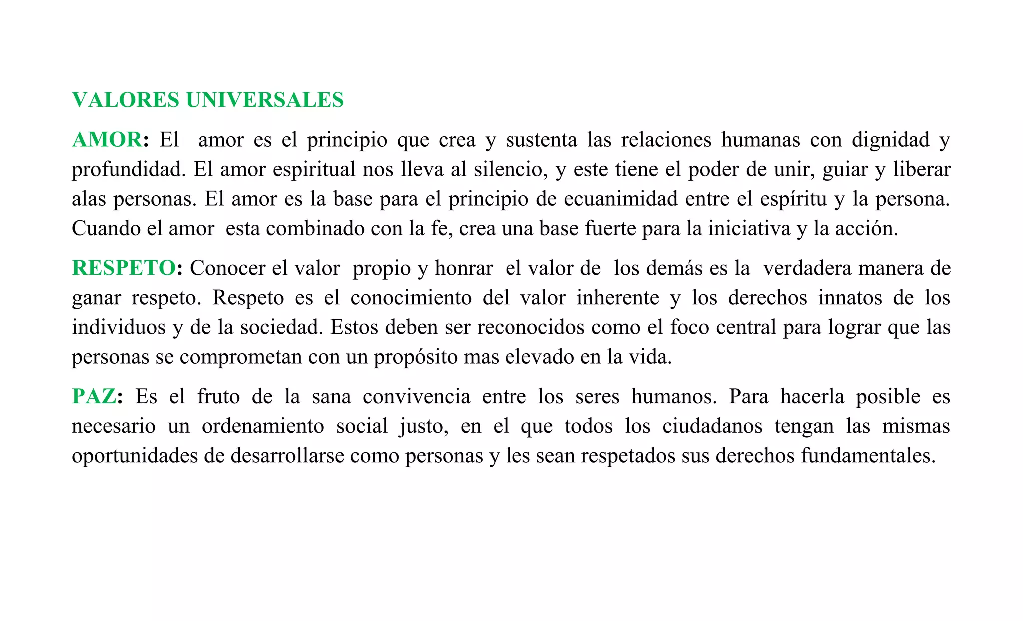 Valores universales | DOCX