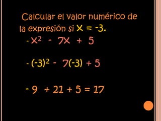 Valor numérico de una expresión Algebraica | PPTX