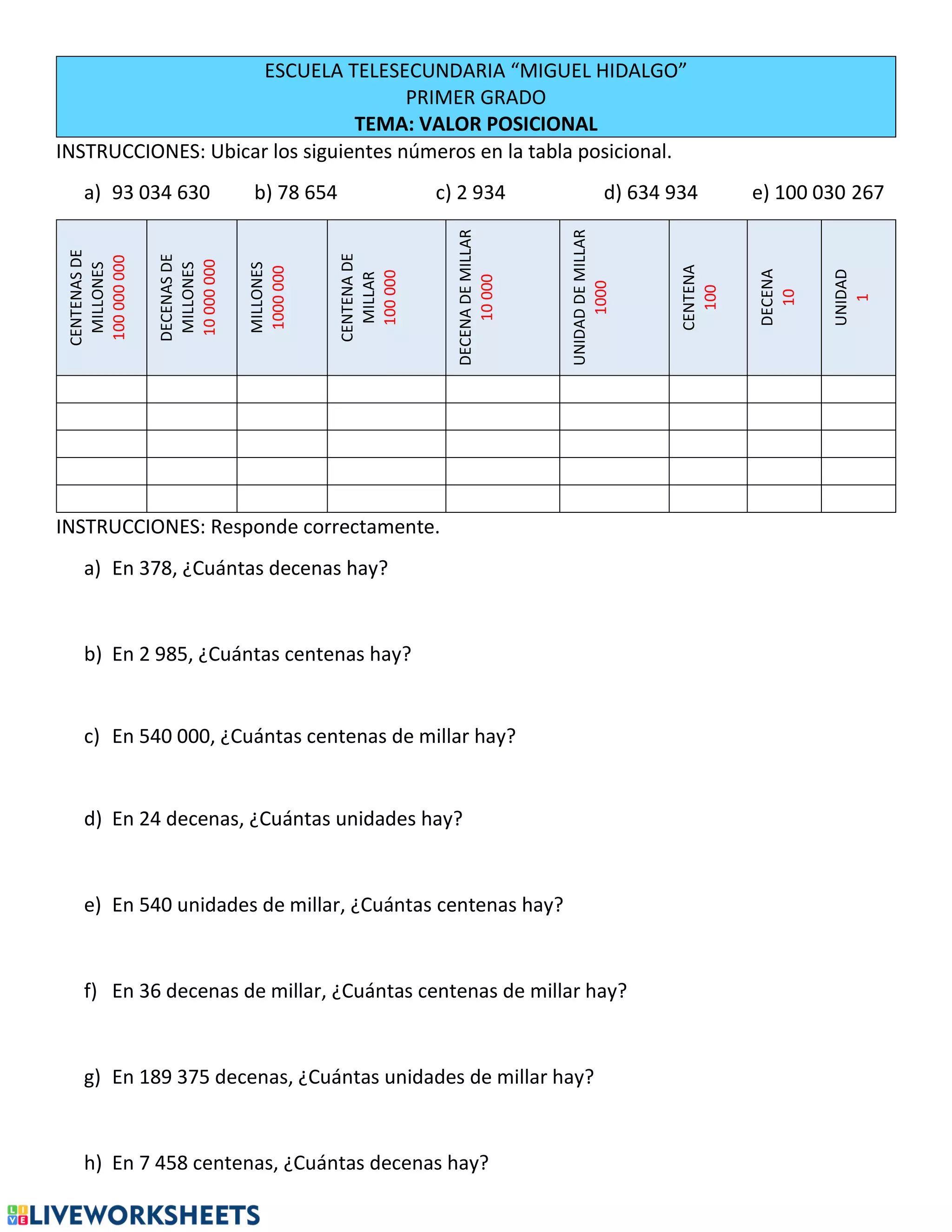 Valor posicional ficha | PDF
