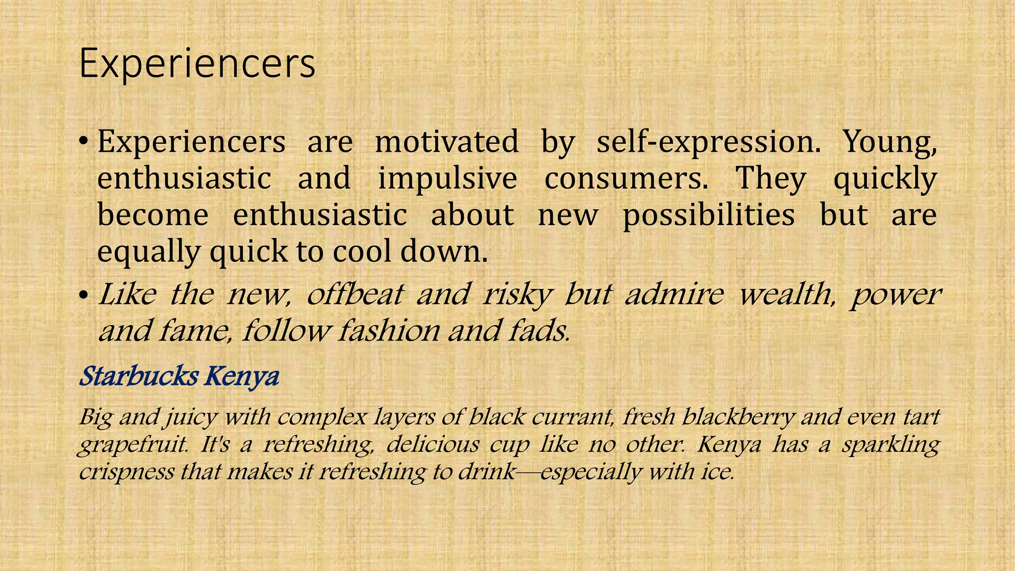 VALS framework : explained with coffee brands | PPTX