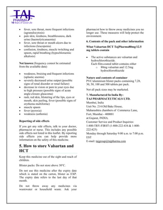 Valsartan and HCTZ Tablets USP 80mg/12.5mg, 160mg/12.5mg, 320mg/12.5mg ...