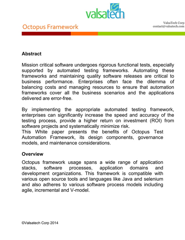 Valsatech selenium octopus framework-whitepages | PDF