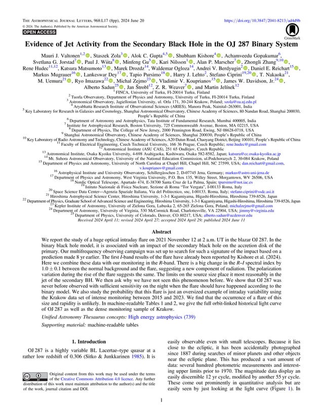 Evidence of Jet Activity from the Secondary Black Hole in the OJ 287 ...