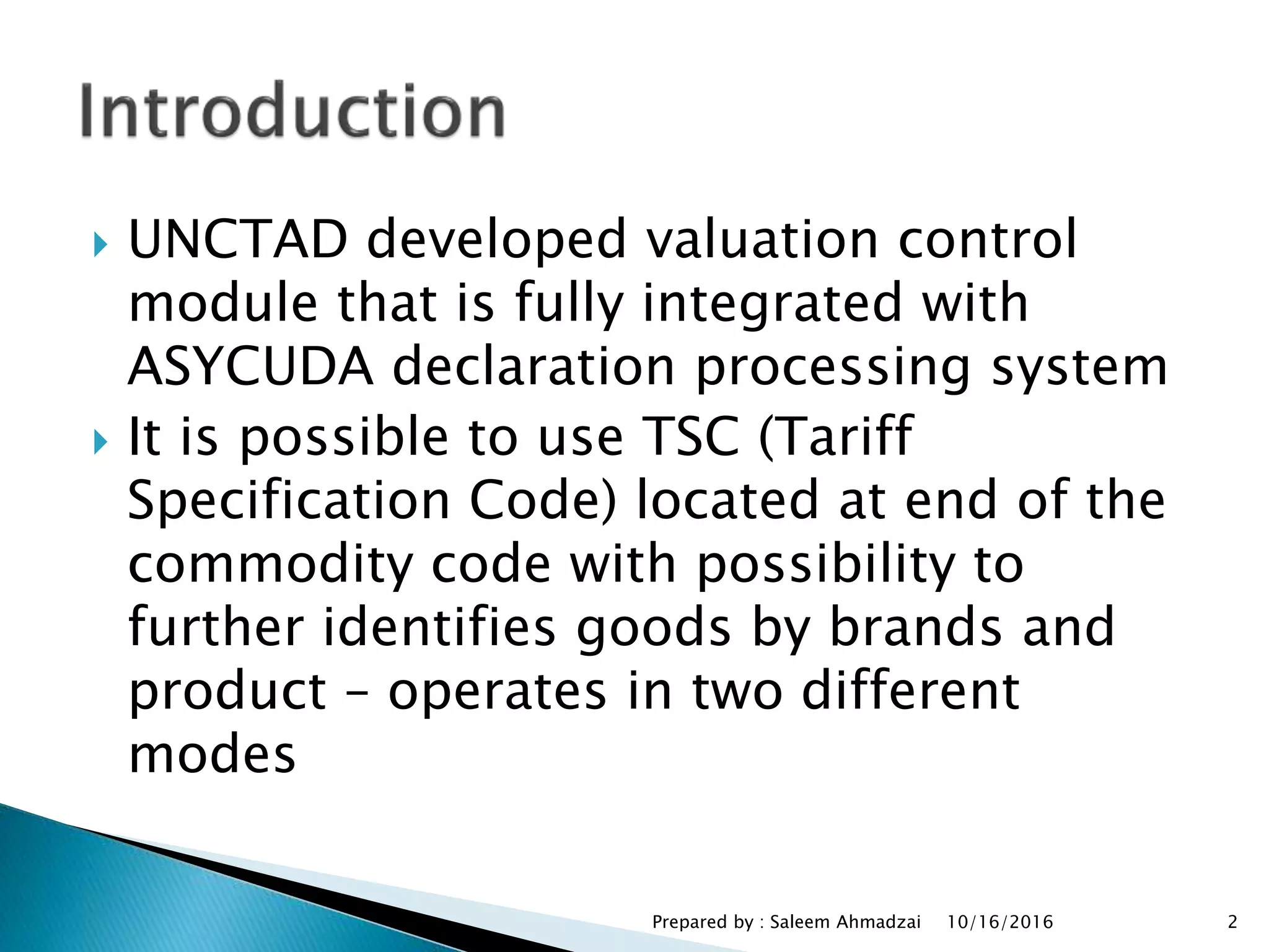 Asycuda World Valuation Control Madule | PPTX