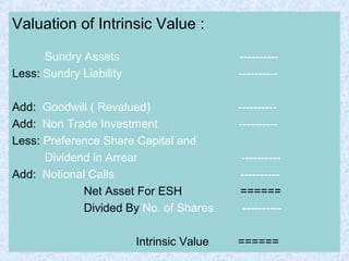 Valuation of-shares | PPT | Stocks and Bonds | Personal Investing