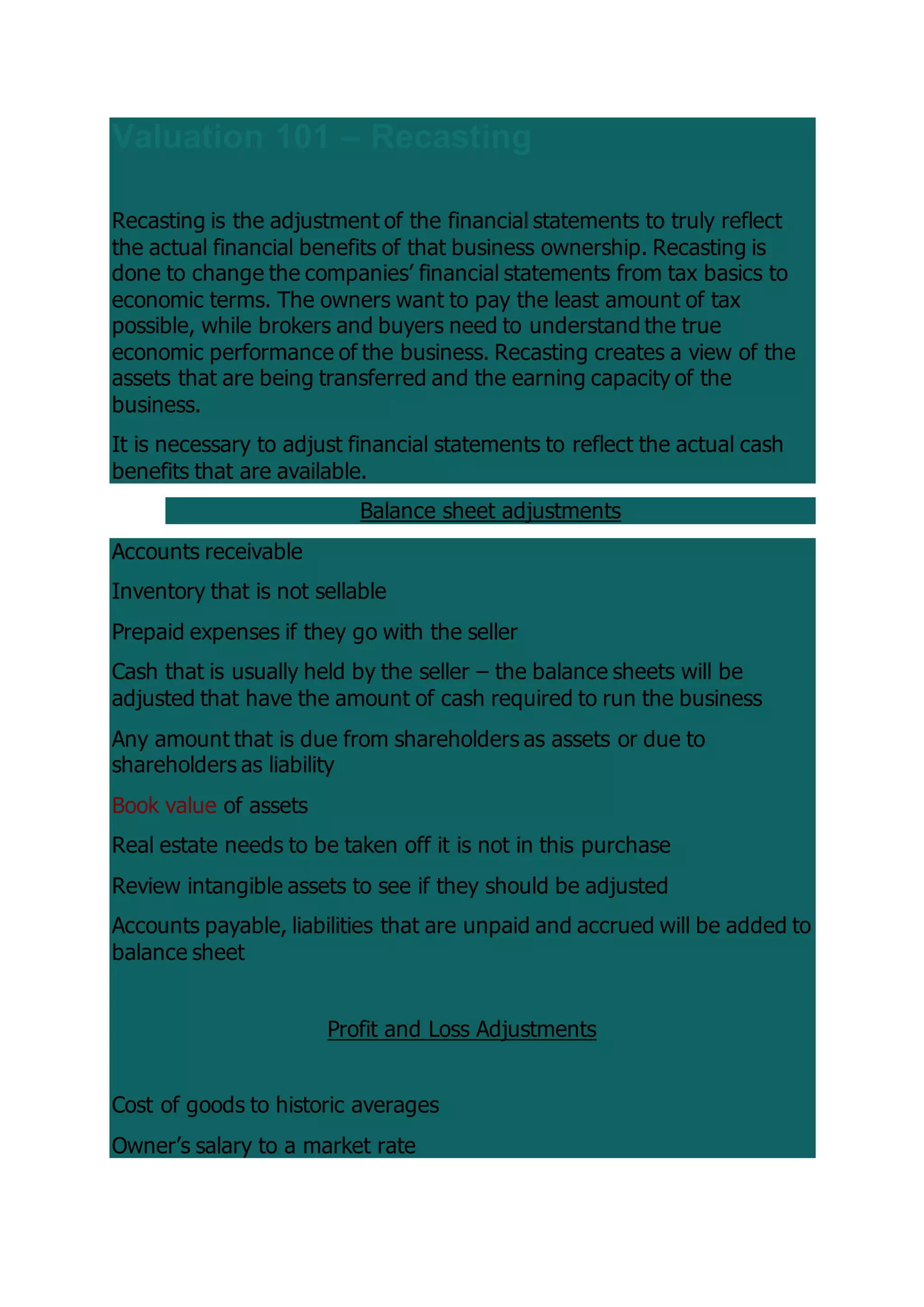 Valuation 101 – recasting | PDF