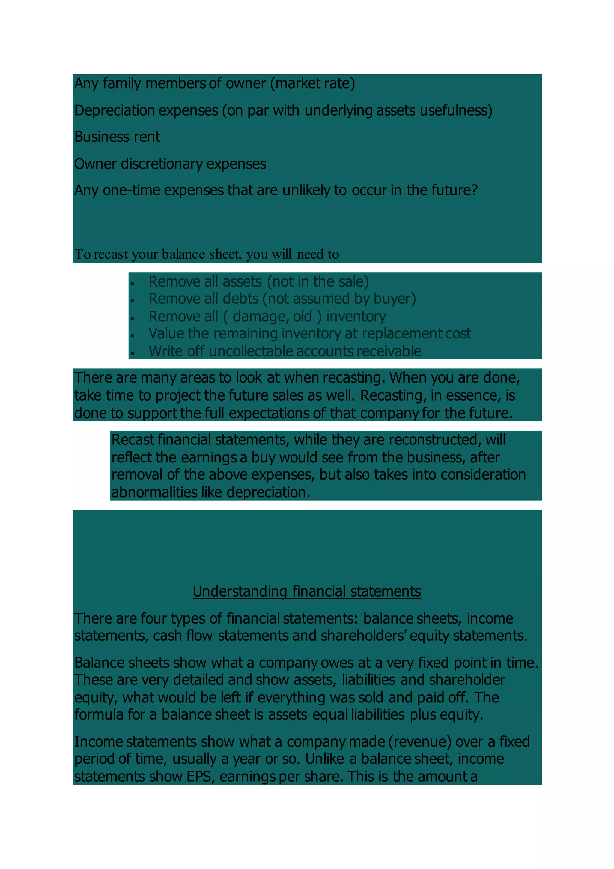 Valuation 101 – recasting | PDF